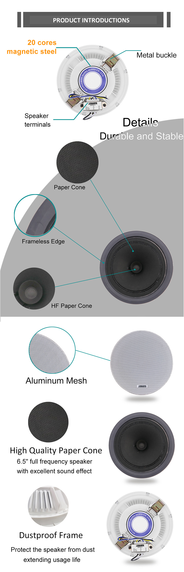 DSP5011 6.5 inch Frameless Ceiling Speaker - Guangzhou DSPPA Audio Co ...