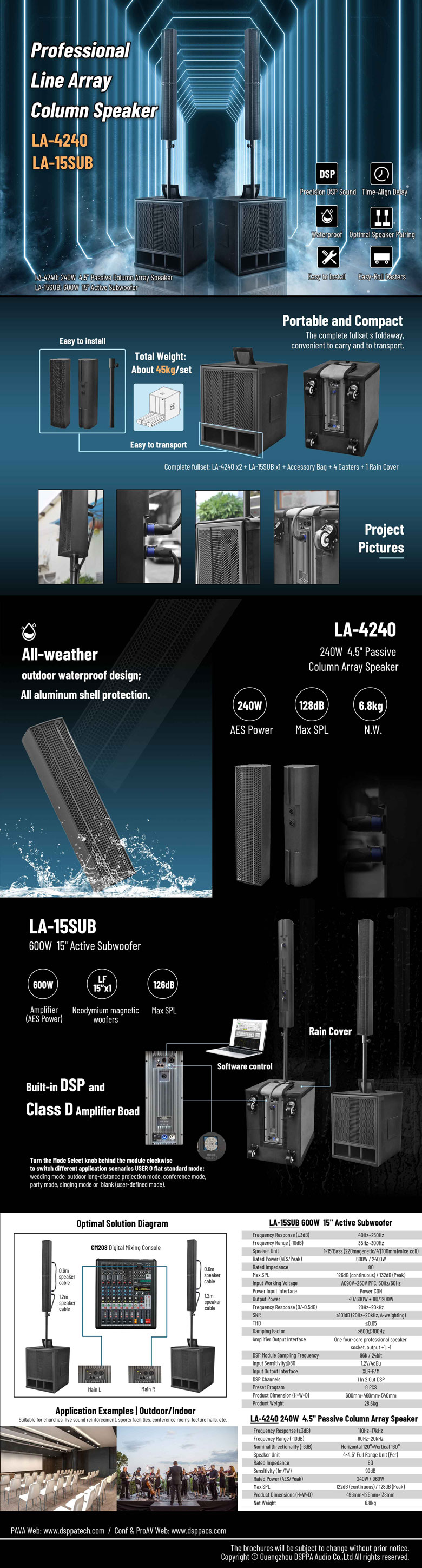 LA-4240+LA-15SUB Multipurpose Portable Column Array Speaker System ...